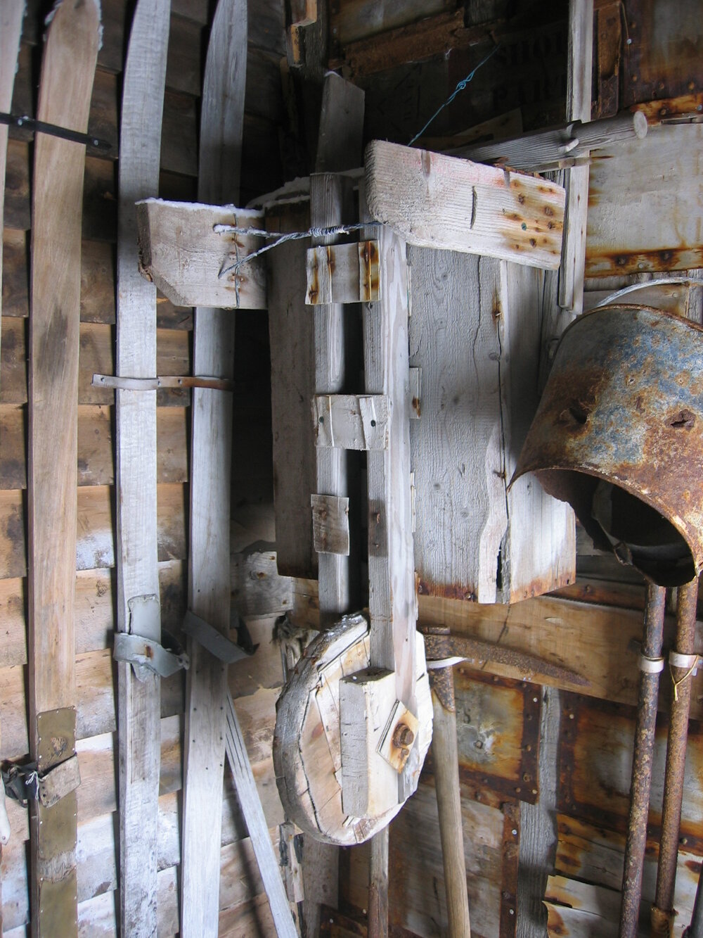 2005 Tools hanging in the Annexe of the 'Terra Nova' hut, Cape Evans ...