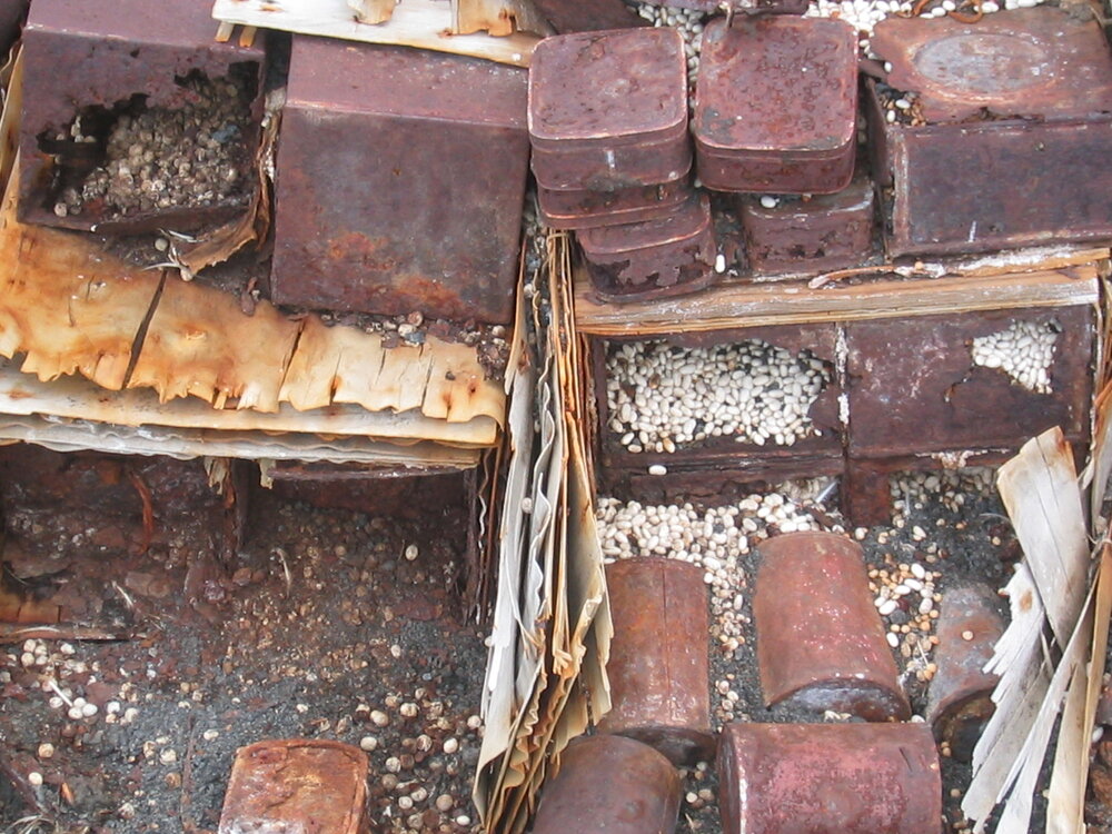 2003-04 Disintegrating tins of food supplies outside Shackleton's ...